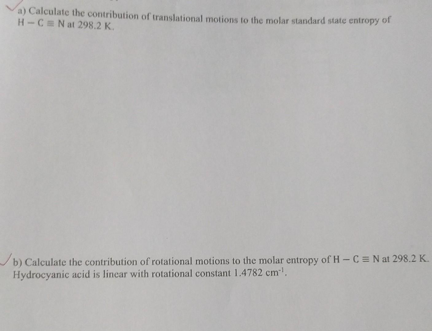 Solved a) Calculate the contribution of translational | Chegg.com