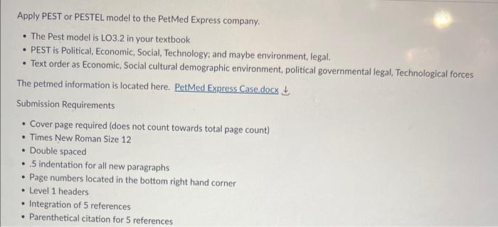 Solved Apply PEST or PESTEL model to the PetMed Express | Chegg.com