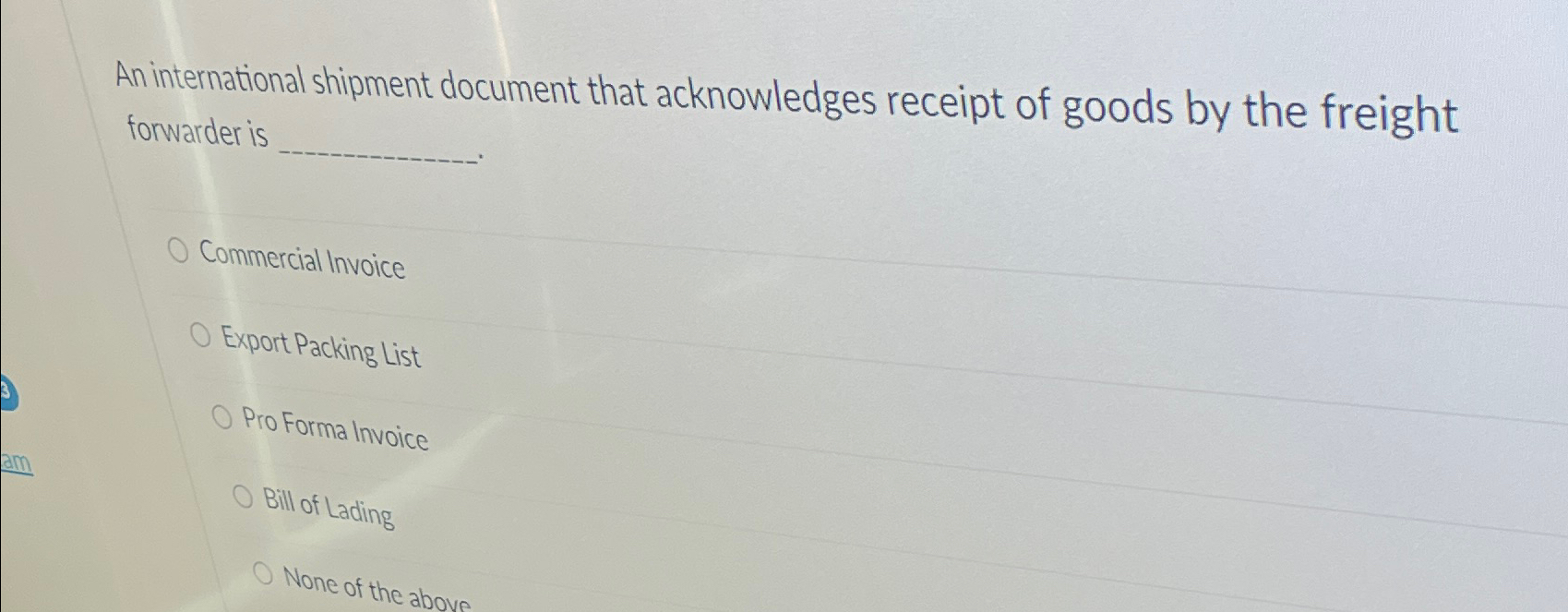 Solved An international shipment document that acknowledges | Chegg.com