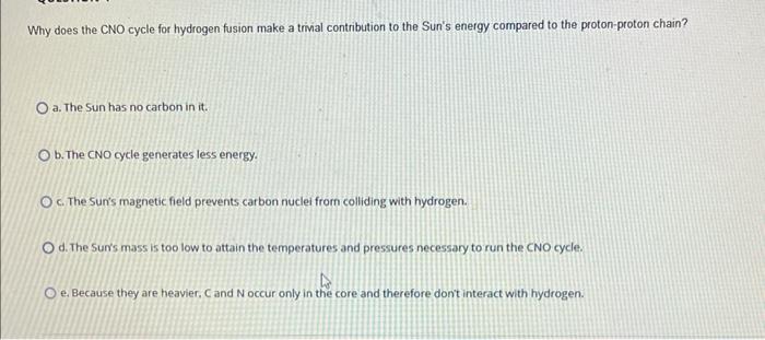 Solved Why does the CNO cycle for hydrogen fusion make a | Chegg.com