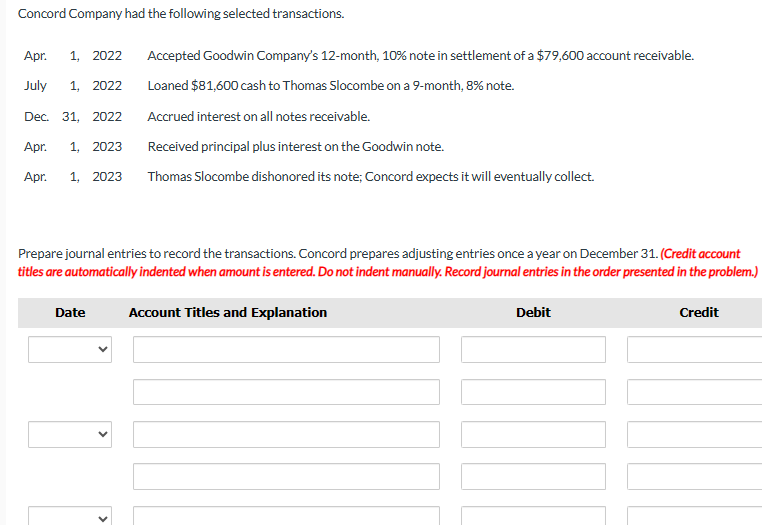 Solved Concord Company had the following selected | Chegg.com