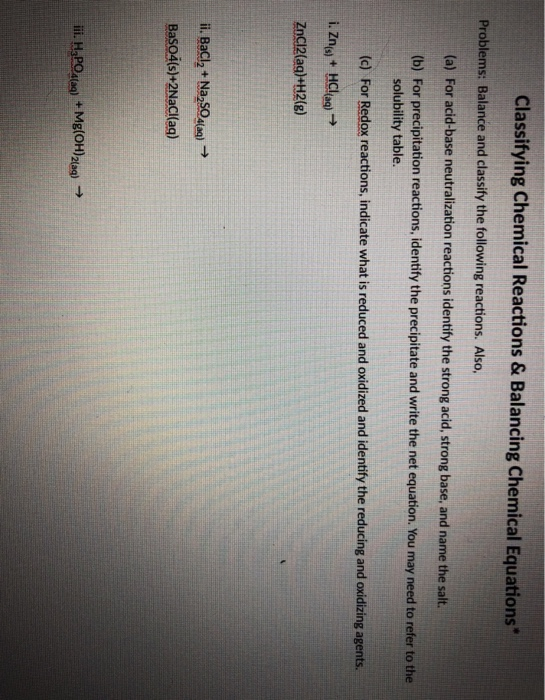 Solved Classifying Chemical Reactions & Balancing Chemical | Chegg.com