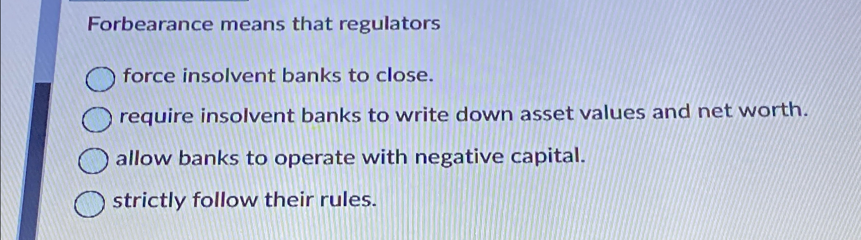 Solved Forbearance means that regulators ﻿force insolvent | Chegg.com