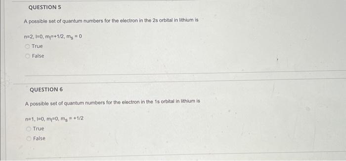 Solved A possible set of quantum numbers for the electron in | Chegg.com