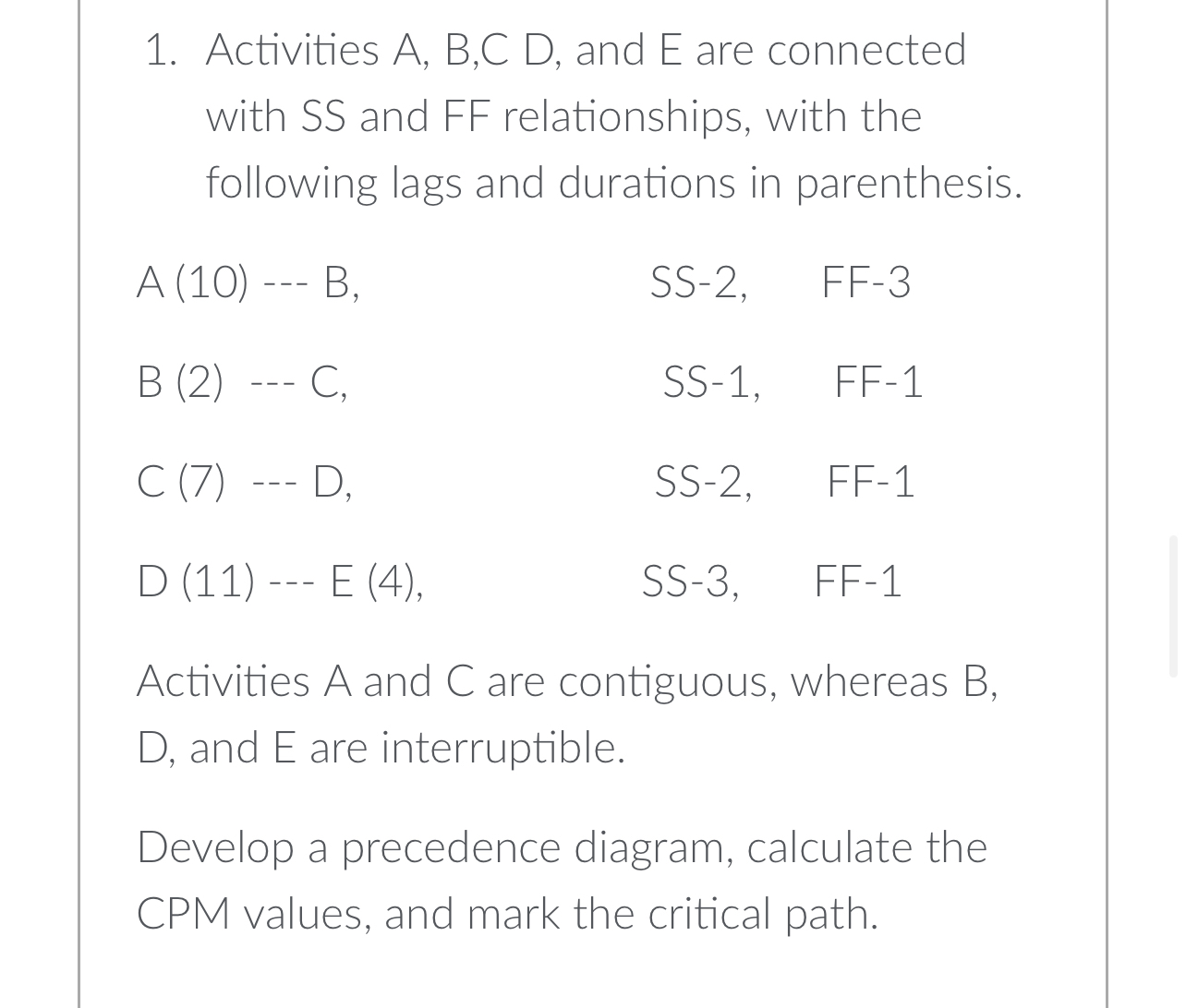 Solved Activities A, ﻿B,C D, ﻿and E are connected with SS | Chegg.com