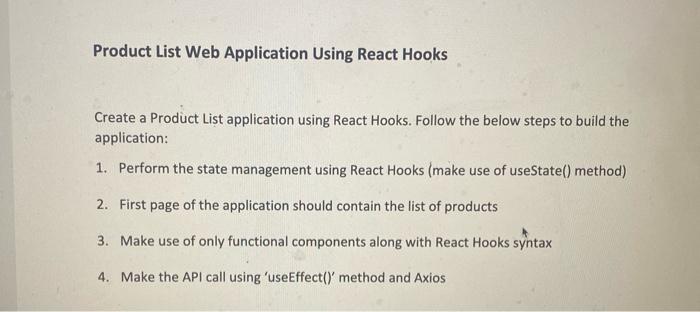 Solved Product List Web Application Using React Hooks Create | Chegg.com