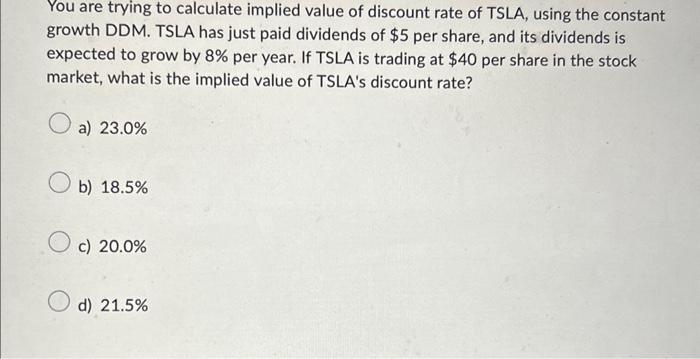 Solved You are trying to calculate implied value of discount | Chegg.com