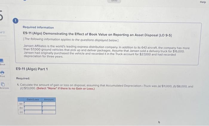 Solved Required information E9.11 (Algo) Demonstrating the | Chegg.com
