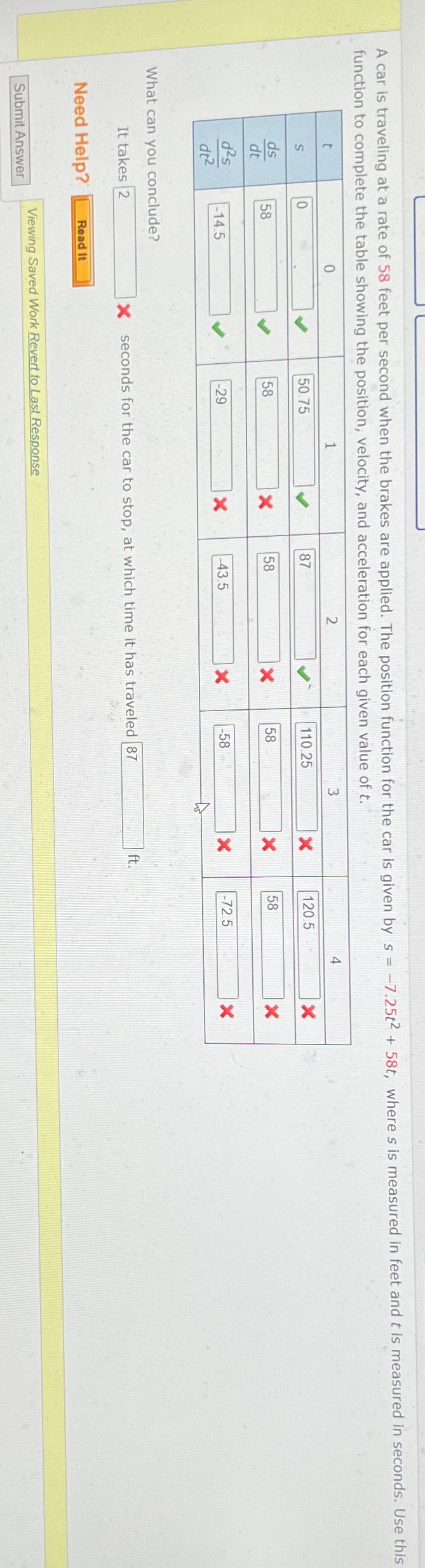 Solved function to complete the table showing the position, | Chegg.com
