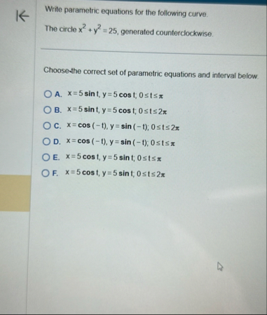 Solved Write parametric equations for the following | Chegg.com