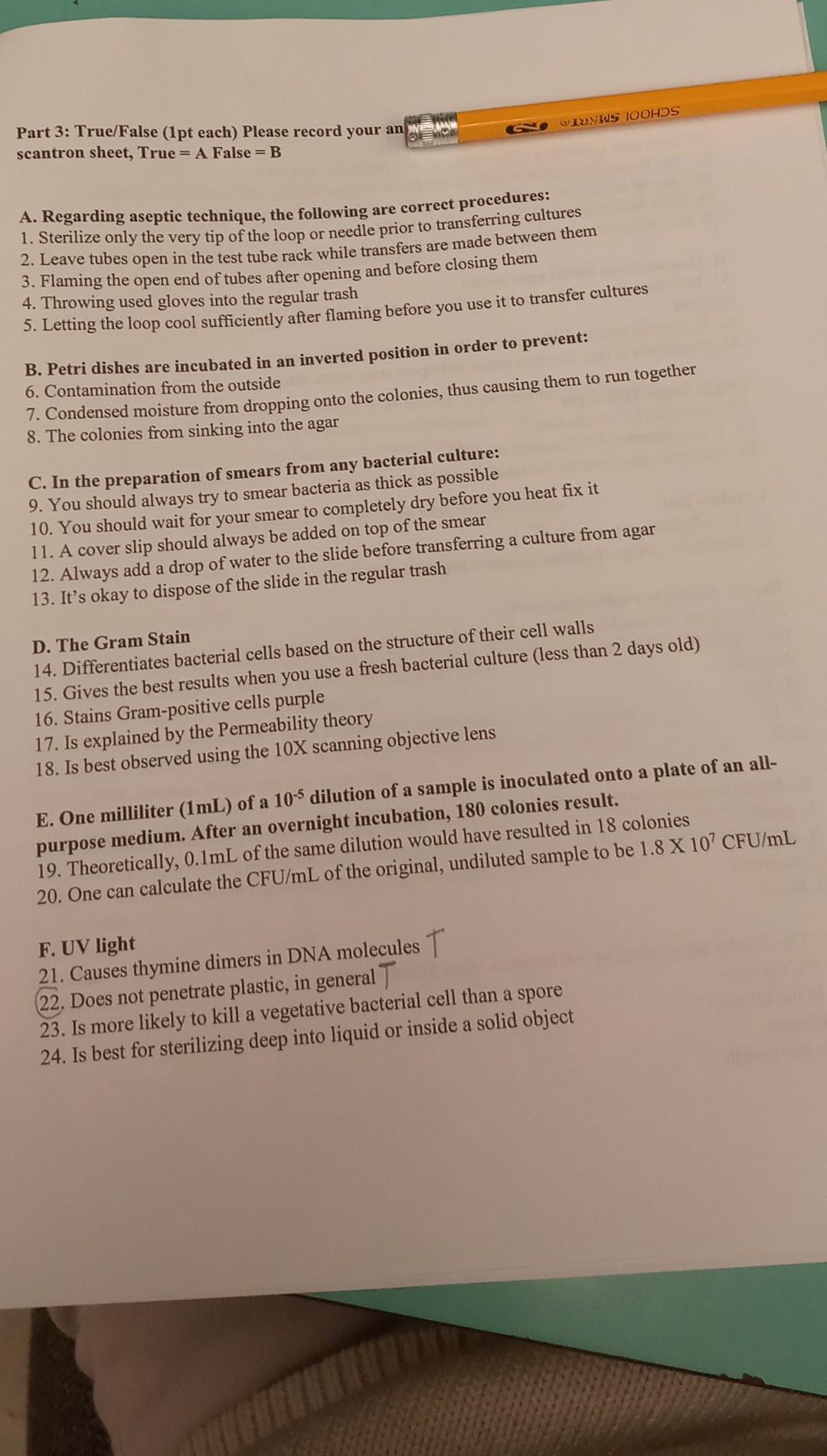 Solved WIUWS 100HDS Part 3: True/False (1pt each) Please | Chegg.com