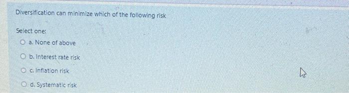 Solved Diversification can minimize which of the following | Chegg.com