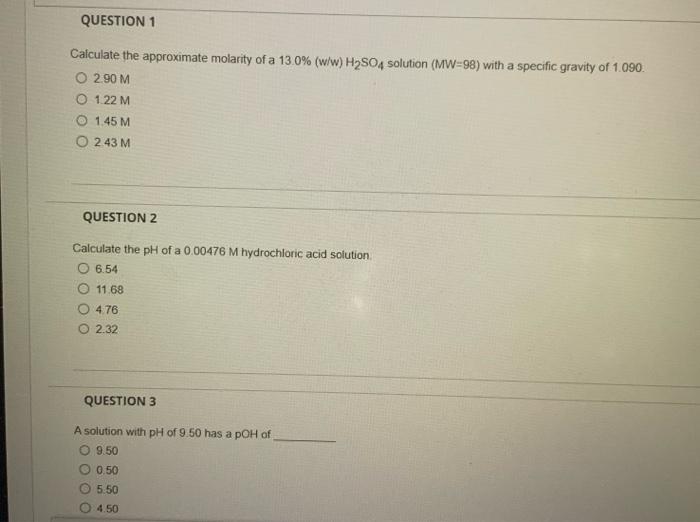 Solved Calculate the approximate molarity of a 13.0% (w/w) | Chegg.com