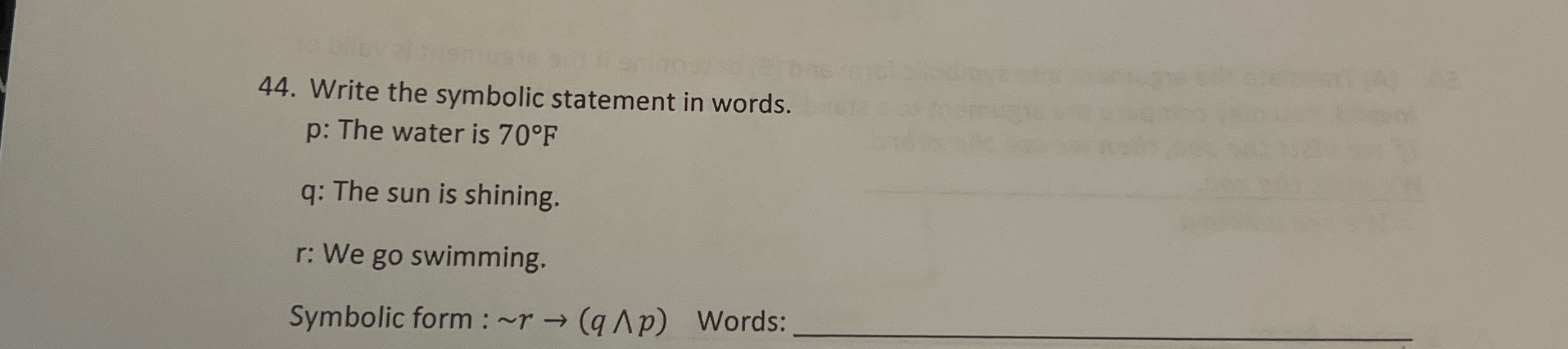 Solved Write the symbolic statement in words.p ﻿: The water | Chegg.com