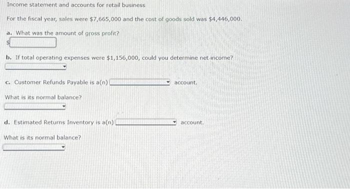 Solved Income statement and accounts for retail business For | Chegg.com