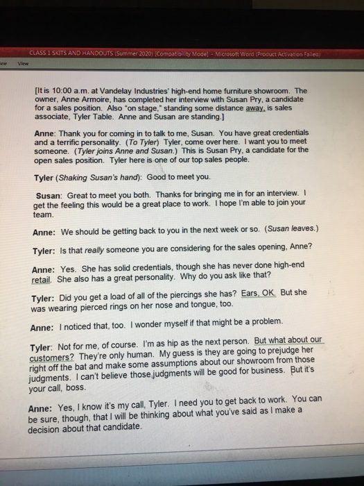 CLASS I SKITS AND HANDOUTS (Summer 2020) | Chegg.com