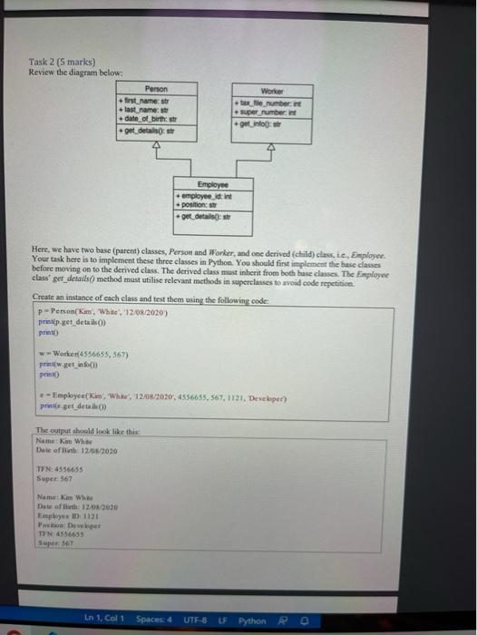 Solved Task 2 (5 marks) Review the diagram below Person | Chegg.com Solved Task 2 (5 marks) Review the diagram below Person | Chegg.com