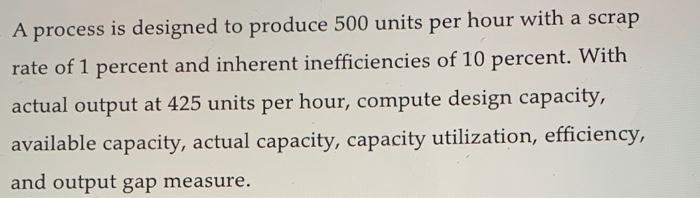 Solved A process is designed to produce 500 units per hour | Chegg.com