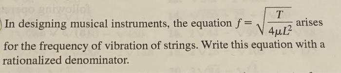 Solved In designing musical instruments, the equation | Chegg.com