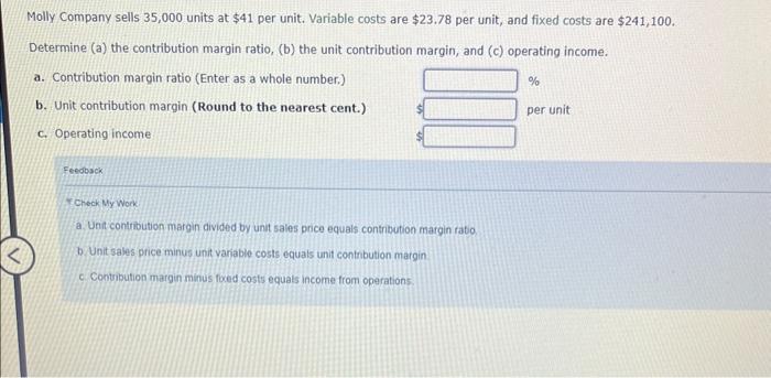 Solved Molly Company sells 35,000 units at $41 per unit. | Chegg.com