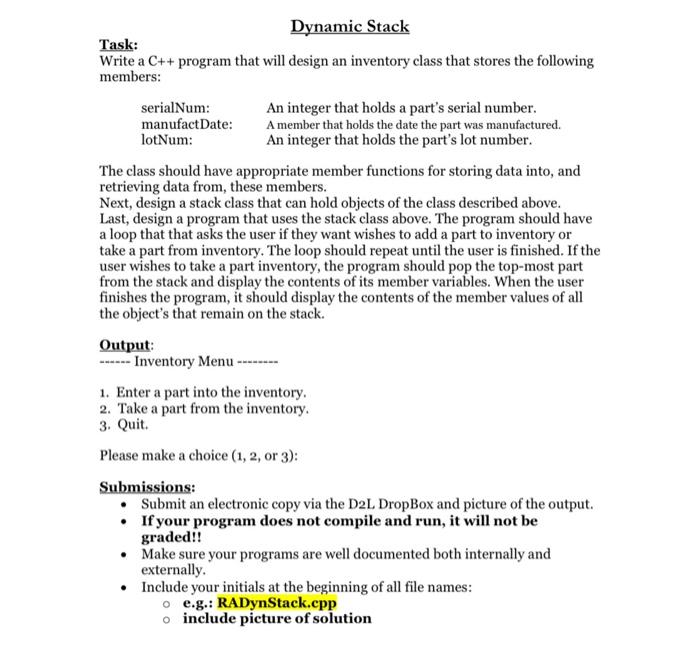 Solved Dynamic Stack Task Write A C Program That Will 8691
