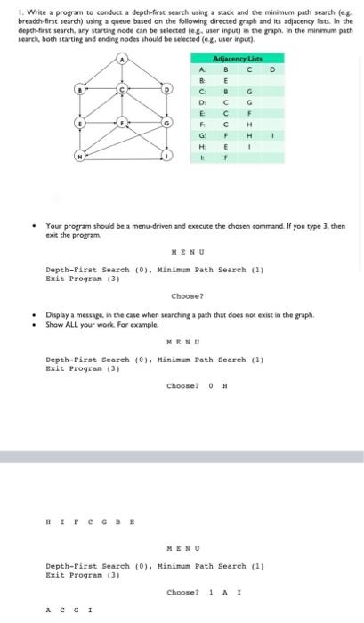 Solved 1. Write a program to conduct a depth-first search | Chegg.com