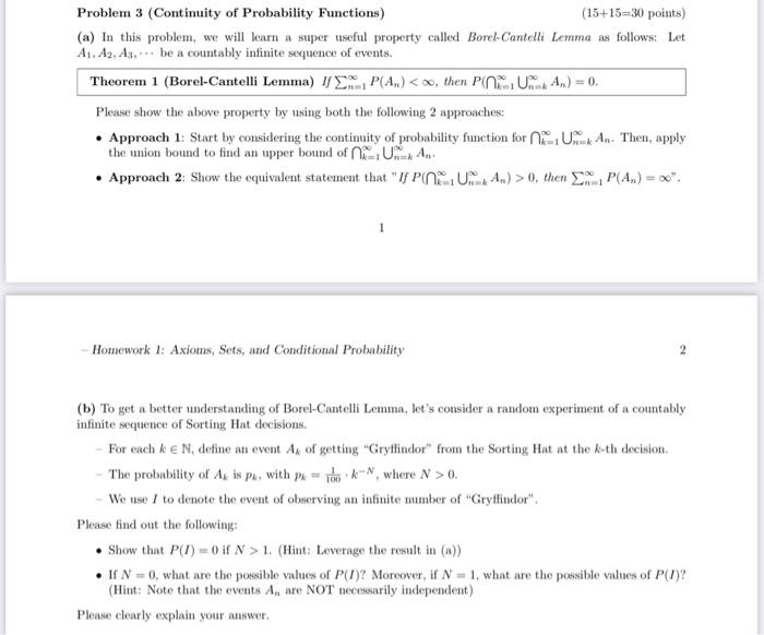 Solved Problem 3 (Continuity of Probability Functions) | Chegg.com