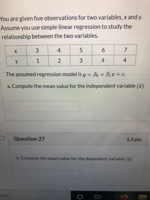 Solved "You are given five observations for two variables, x | Chegg.com