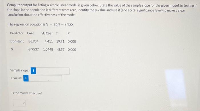 Solved Computer output for fitting a simple linear model is | Chegg.com
