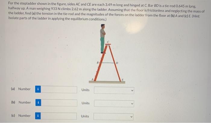 Solved For the stepladder shown in the figure, sides AC and | Chegg.com