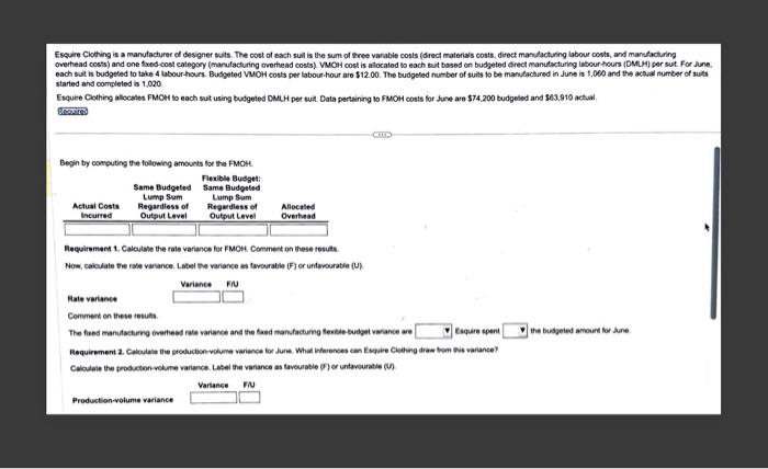 Solved Required 1. Calculate the rate variance for FMOH. | Chegg.com
