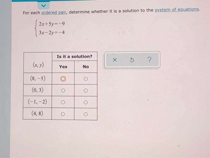 Solved For each ordered pair, determine whether it is a | Chegg.com