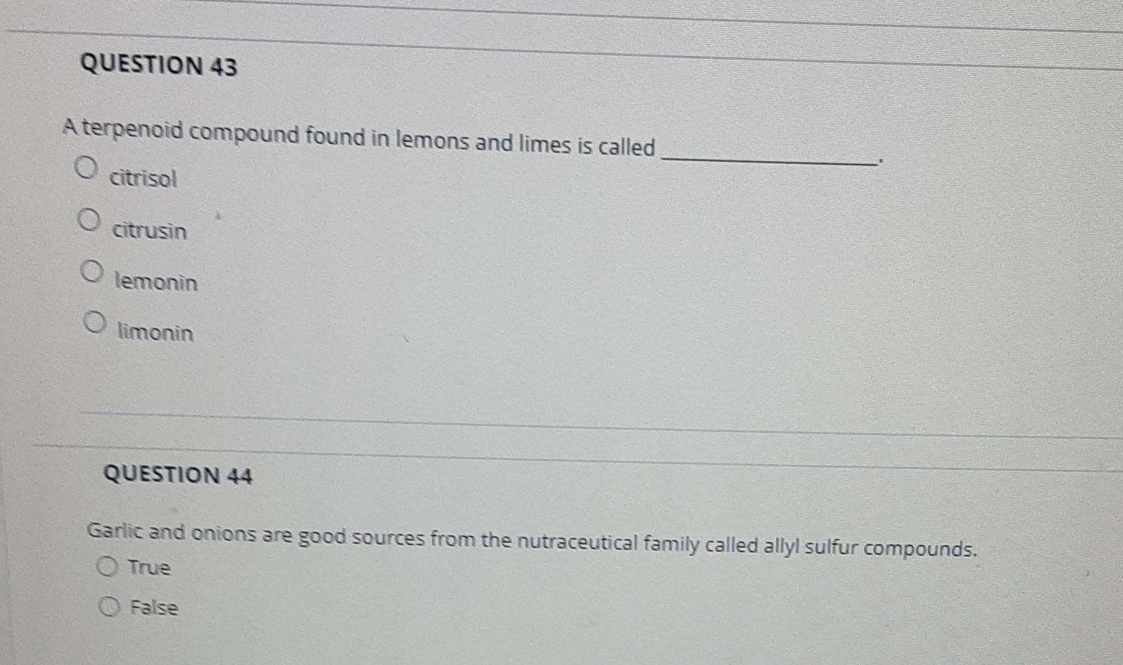 A terpenoid compound found in lemons and limes is | Chegg.com