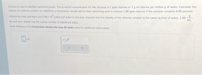 Solved chlorine is used to disinfect swimming pools. Except | Chegg.com
