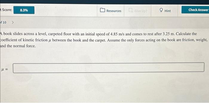 Solved book slides across a level, carpeted floor with an | Chegg.com