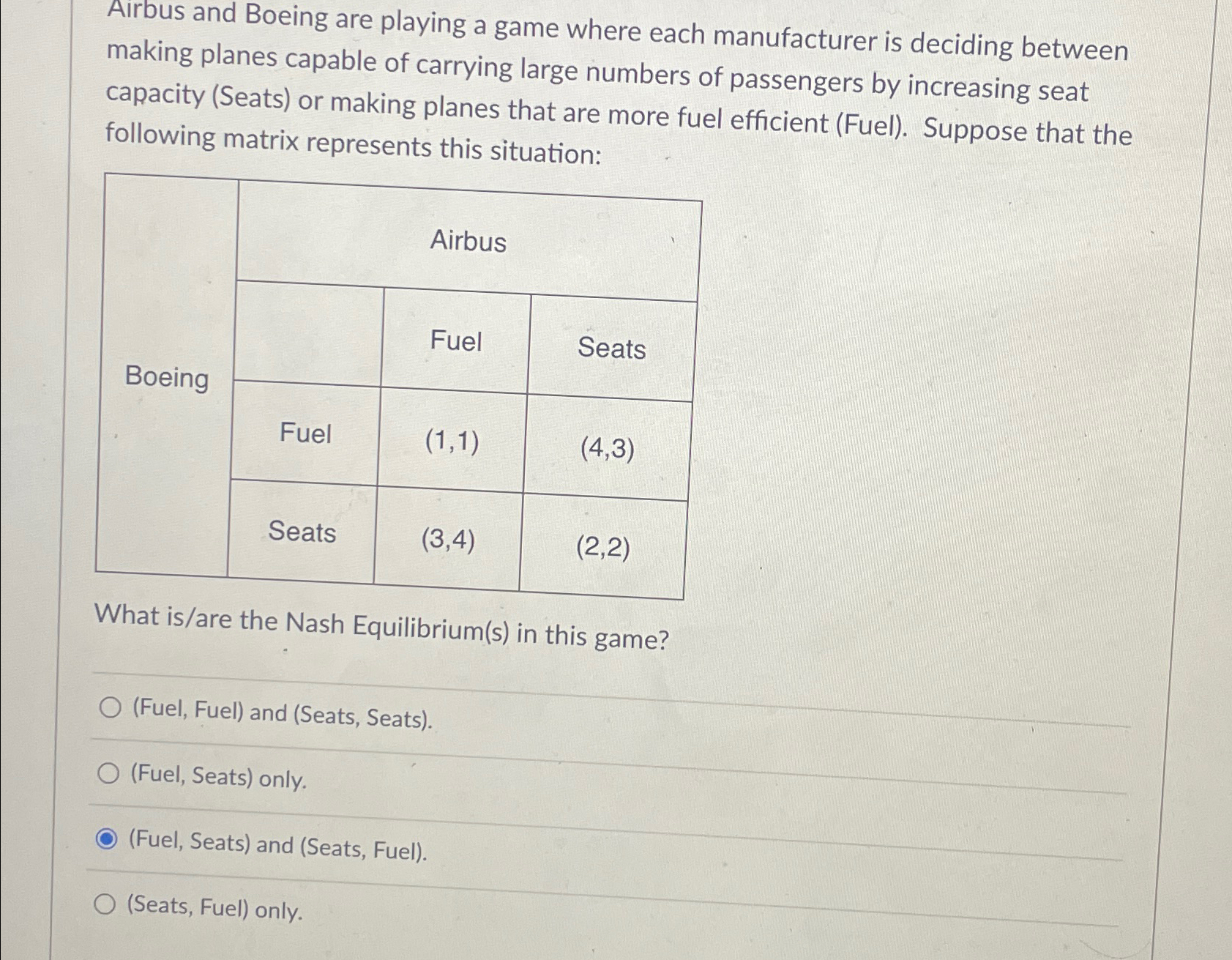 Solved Airbus and Boeing are playing a game where each | Chegg.com
