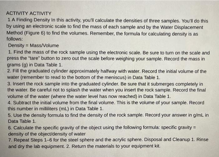 Solved ACTIVITY ACTIVITY 1 A Finding Density In this | Chegg.com
