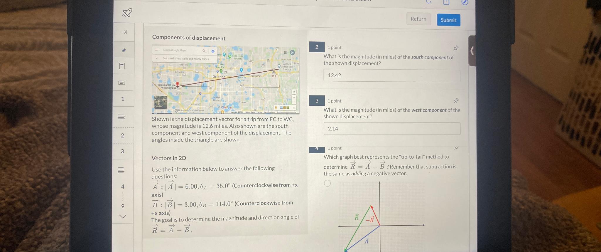 Solved ReturnSubmitShown is the displacement vector for a | Chegg.com