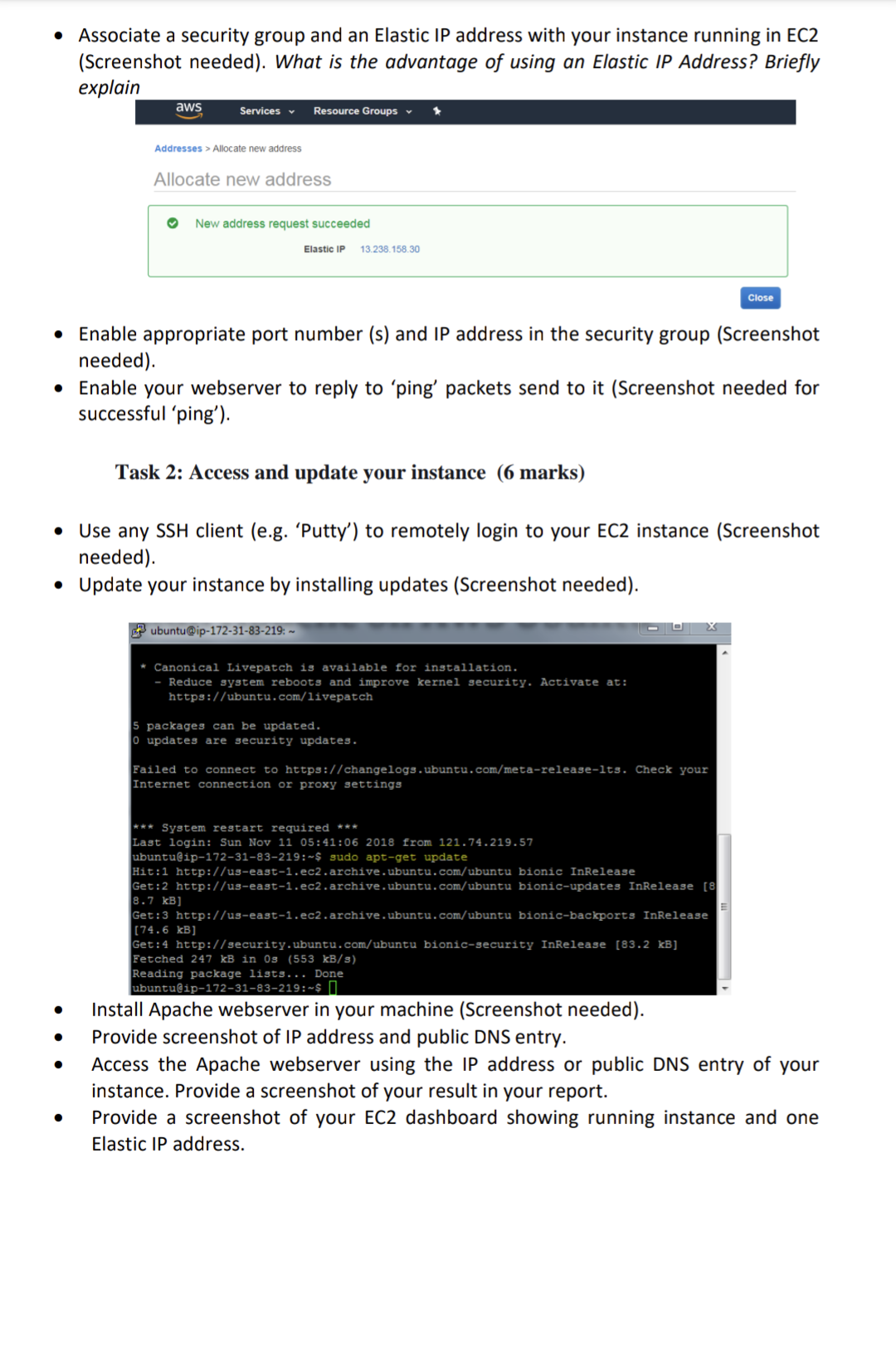 Solved Associate a security group and an Elastic IP address | Chegg.com
