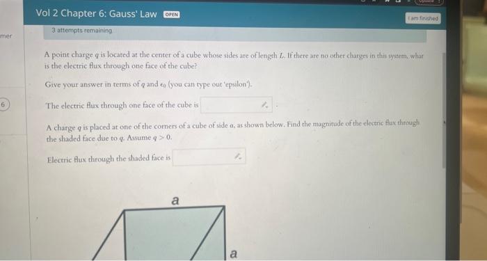 Solved A point charge q is located at the center of a cube | Chegg.com