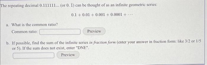 Solved he repeating decimal 0.111111… (or 0.1 ) can be | Chegg.com