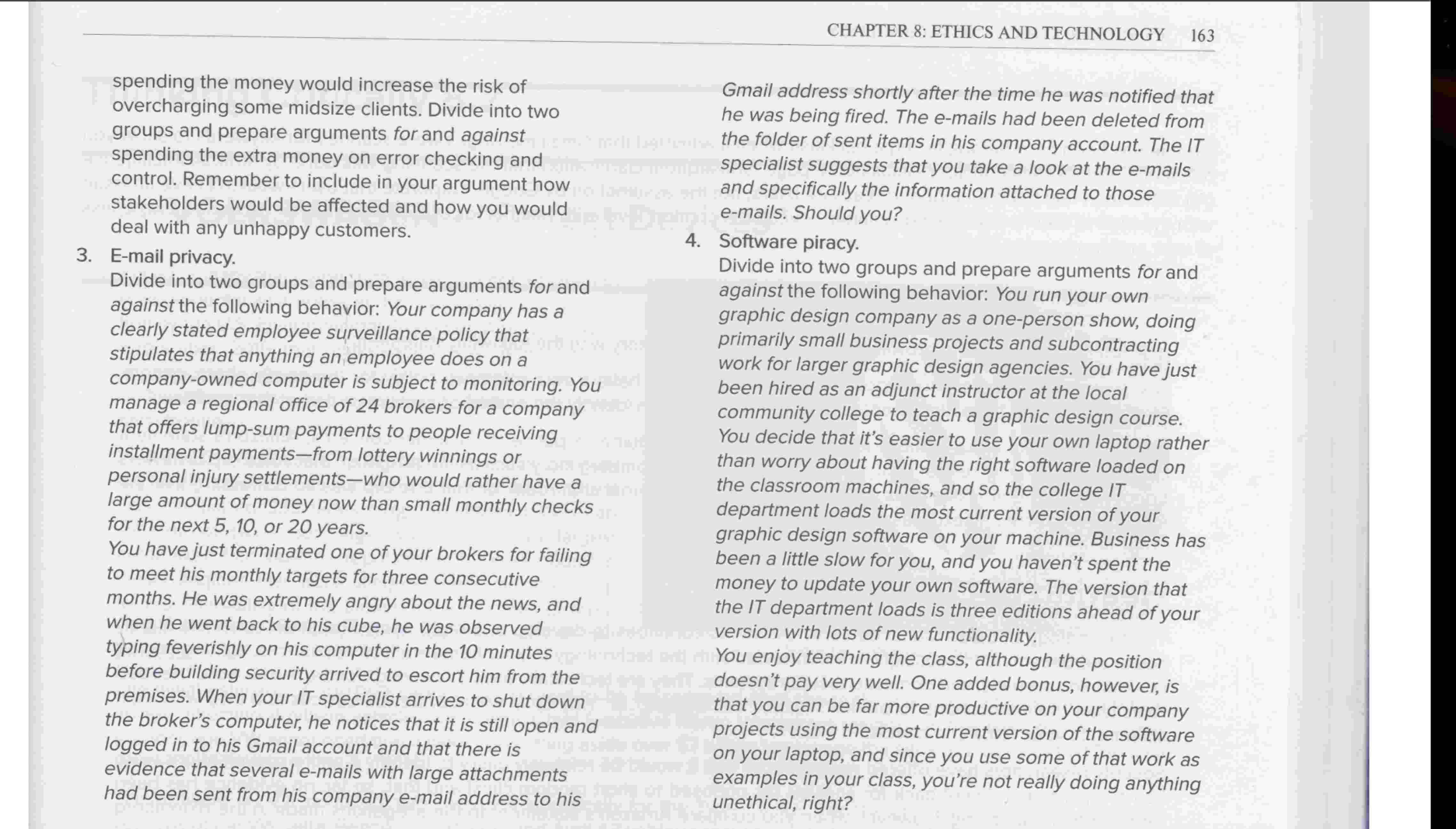 chapter 8: ethics and technology Email PrivacyDivide | Chegg.com