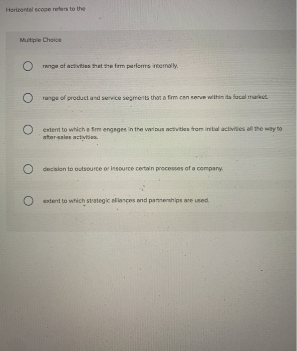 Solved Horizontal scope refers to the Multiple Choice 0 O | Chegg.com