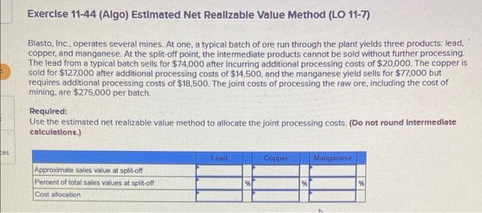Solved Exercise 11-44 (Algo) Estimated Net Realizable Value | Chegg.com