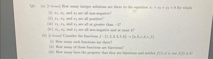 Solved 4. (a) [ 7 maxos) How many integer solutions are | Chegg.com