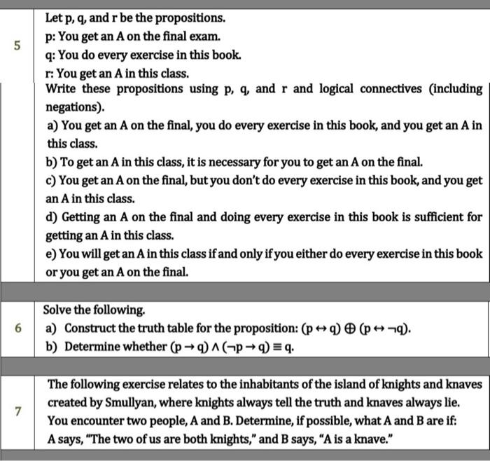Solved Let p,q, and r be the propositions. p : You get an A | Chegg.com