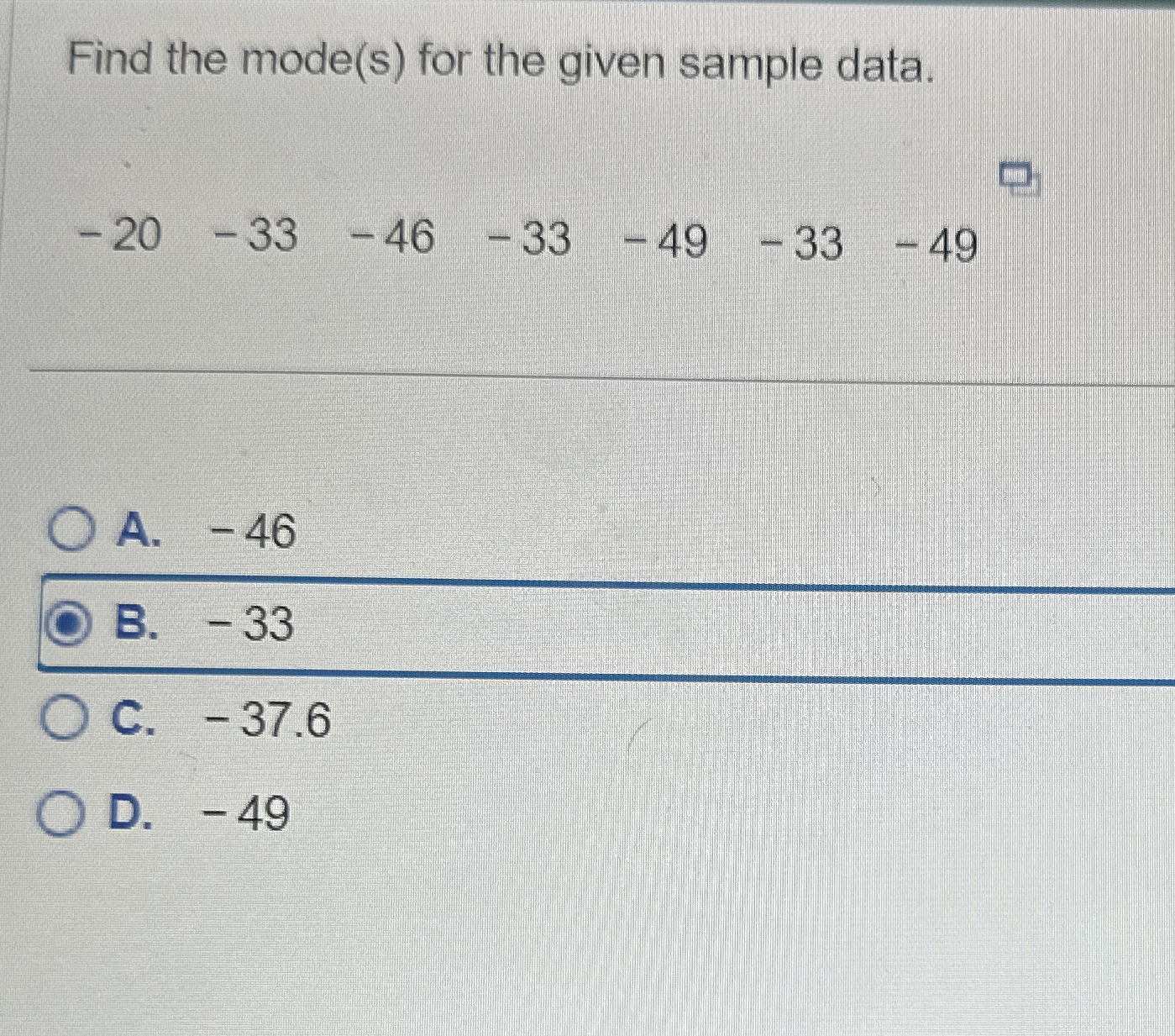 Solved Find the mode(s) ﻿for the given sample | Chegg.com