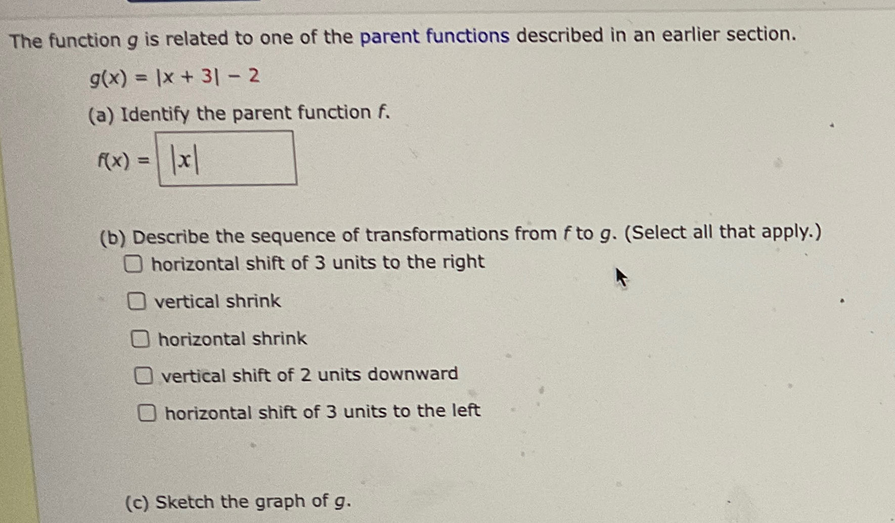 Solved The function g ﻿is related to one of the parent | Chegg.com