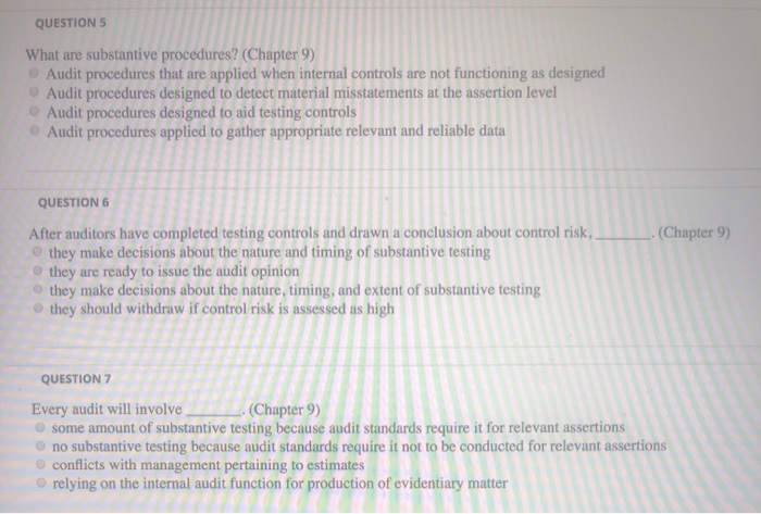 Solved QUESTION 5 What are substantive procedures? (Chapter | Chegg.com