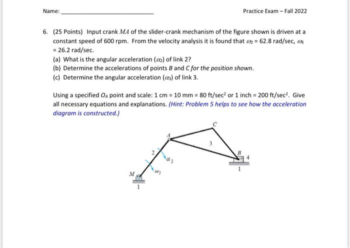 6. (25 Points) Input crank MA of the slider-crank | Chegg.com